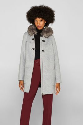 Esprit - Padded hooded coat with wool at our Online Shop